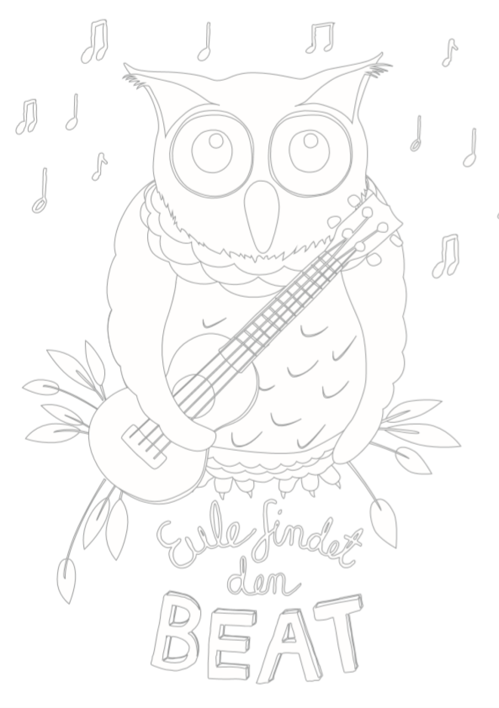 Das Ausmalbild von der musikalischen Eule | Karussell - Musik und ...
